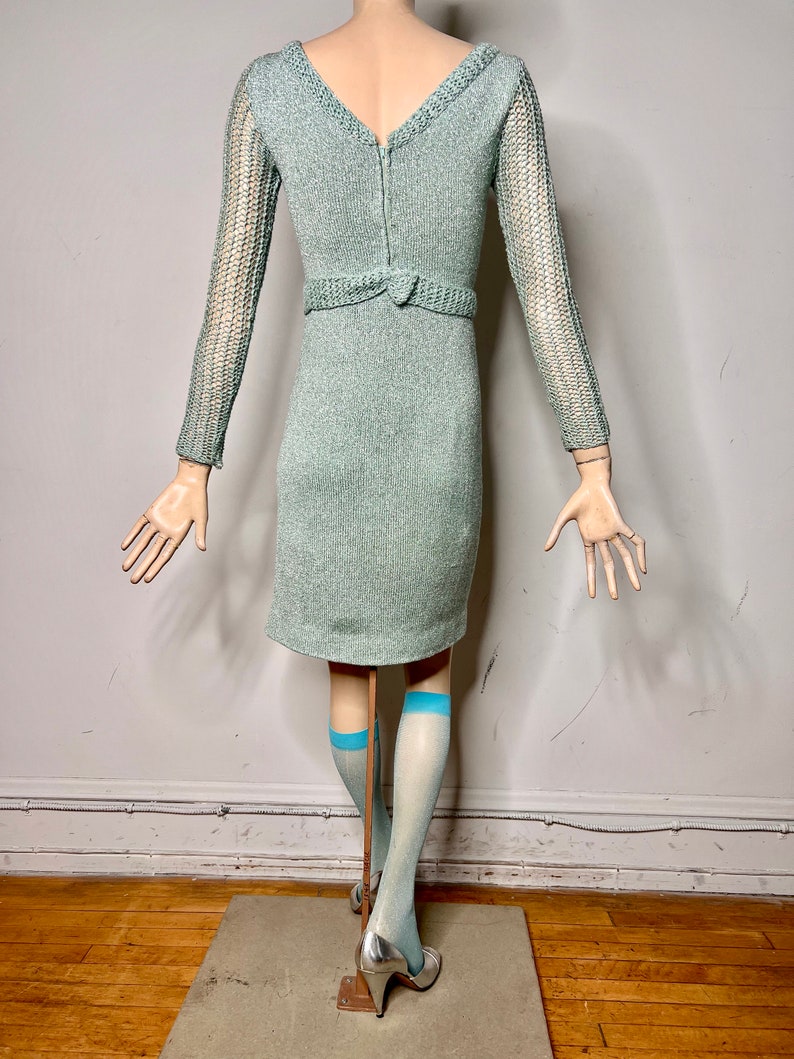 60s Dress, Knit Dress, Metallic Ice Blue Dress, Wiggle Dress, 50s Knit ...