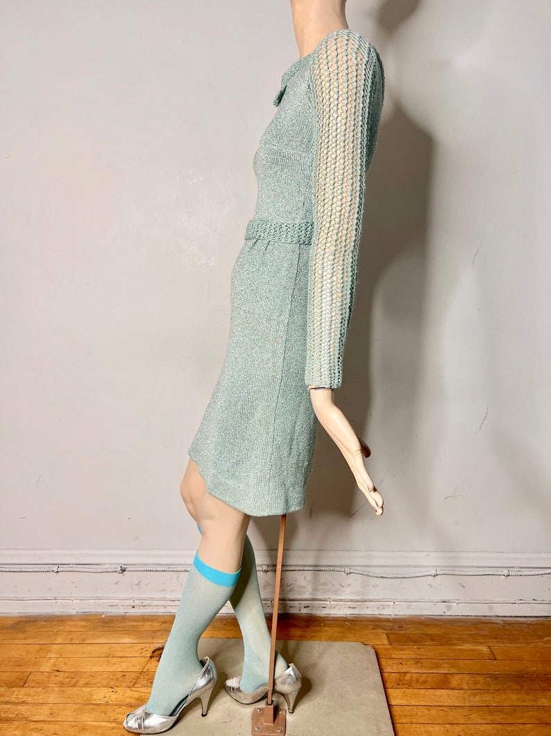 60s Dress, Knit Dress, Metallic Ice Blue Dress, Wiggle Dress, 50s Knit ...