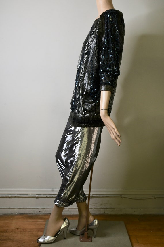 vintage top, 80s top, vintage snake skin, metallic la… - Gem