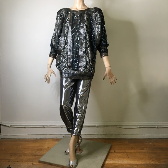 vintage top, 80s top, vintage snake skin, metallic la… - Gem
