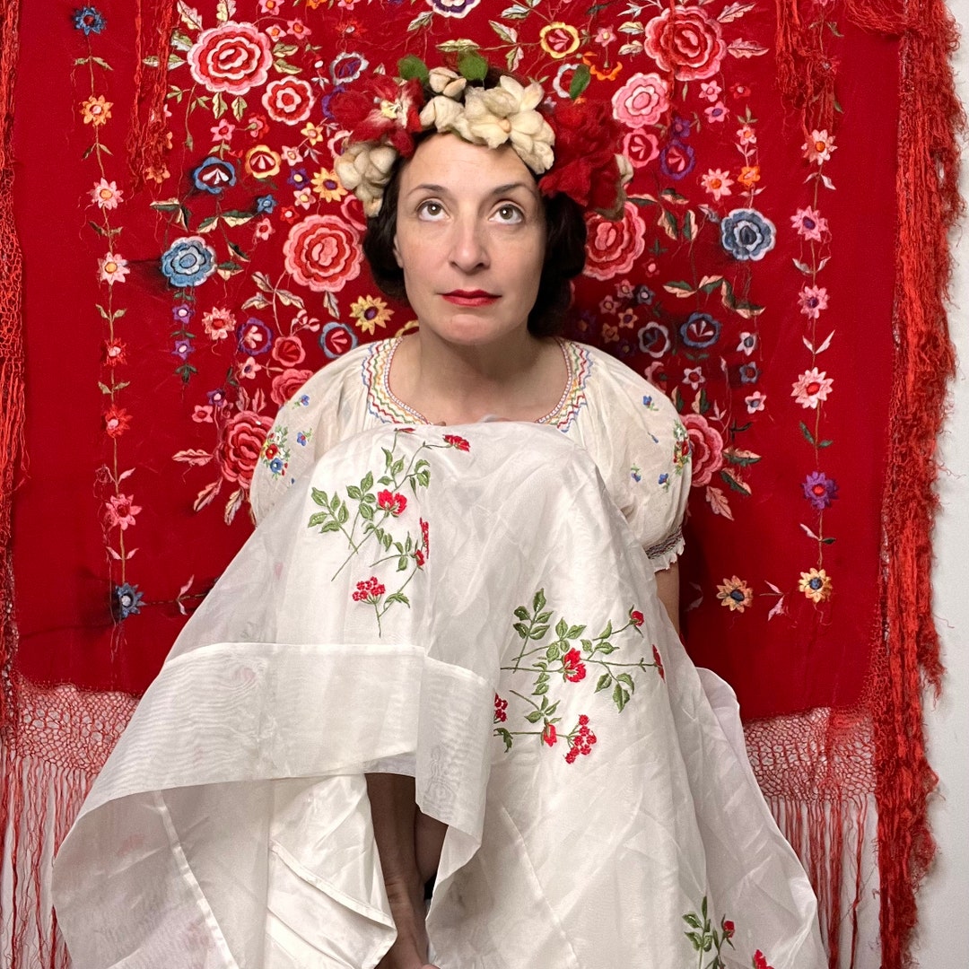 60s Skirt, 50s Skirt, Sheer Organza Skirt, Floral Skirt, Embroidered ...