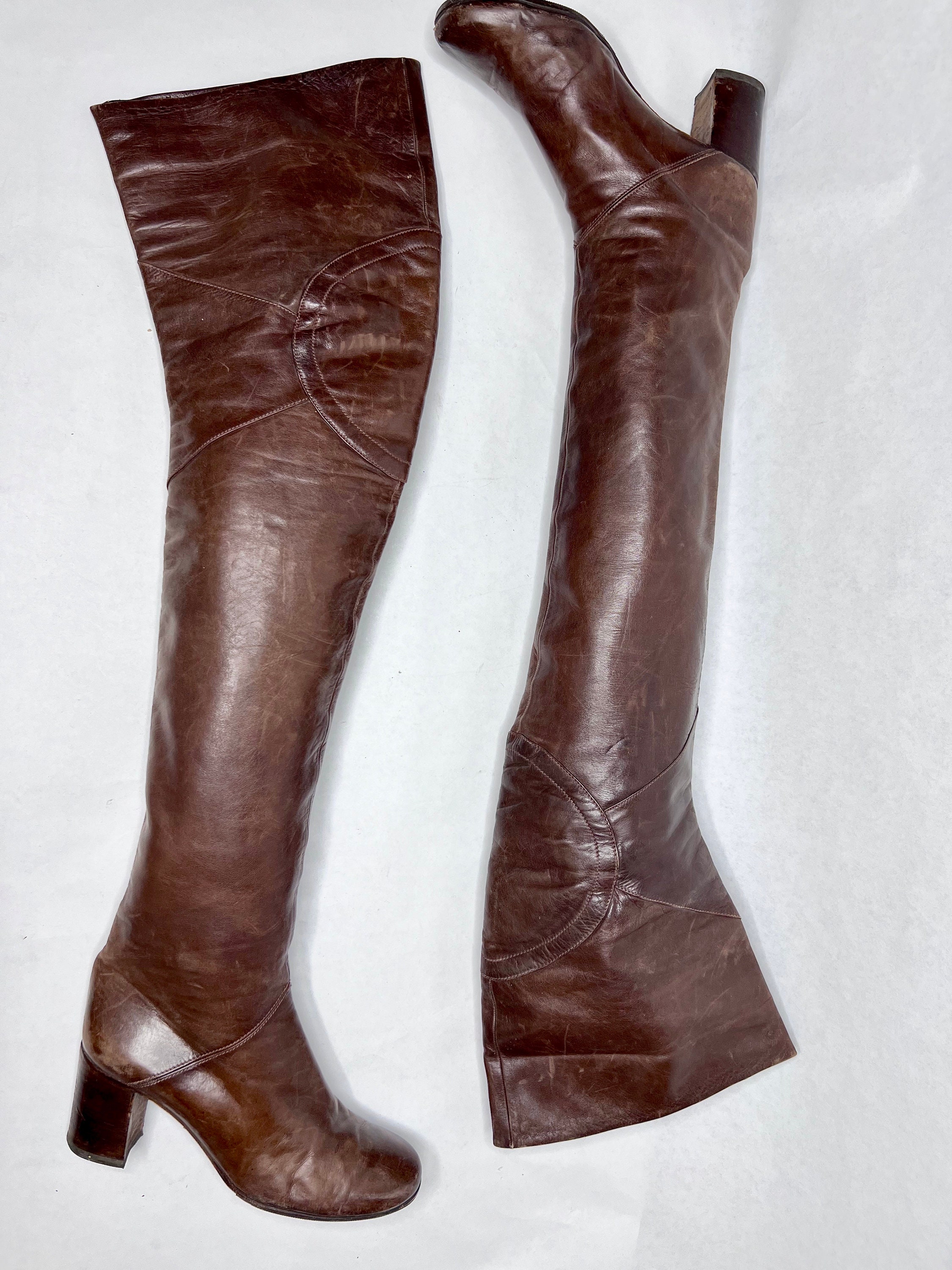 60s Boots, 70s Boots, Italy Boots, Thigh High Boots, Brown Leather ...
