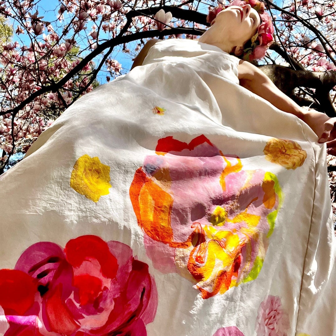 2000s Dress, Isaac Mizrahi Dress Gown, Flower Dress, Silk Gown, Silk ...