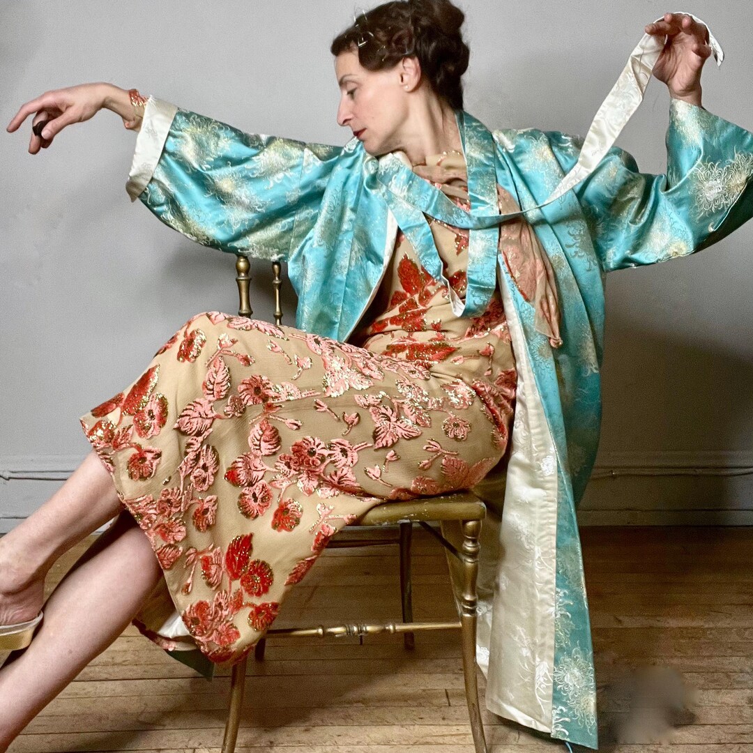 Vintage 40s 50s Silk Reversible Opera Coat, Chrysanthemum Floral ...