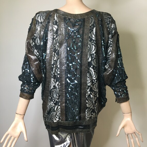 vintage top, 80s top, vintage snake skin, metallic la… - Gem