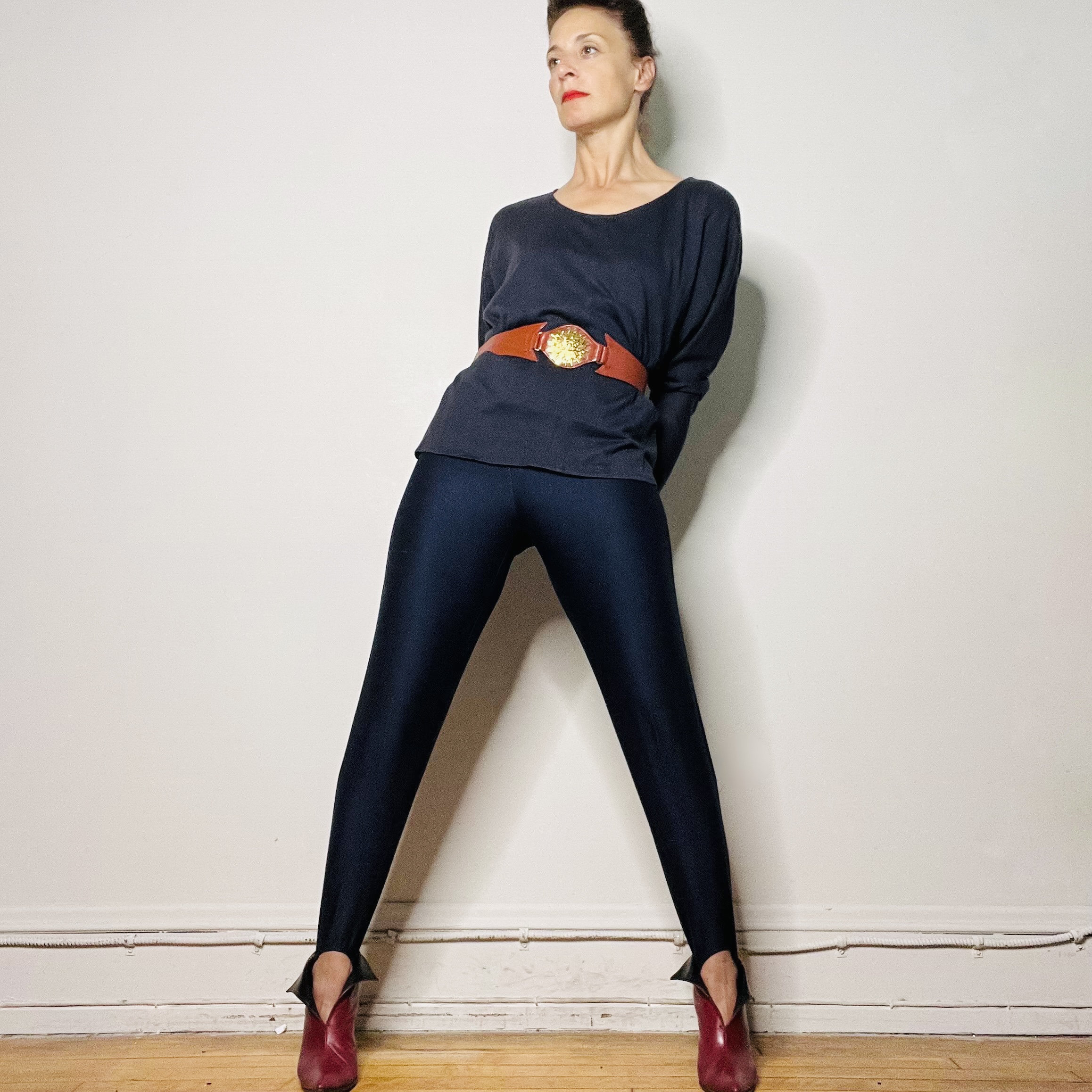 80s Leggings, 80s Pants, 80s Stirrup Pants, Navy Pants, Stretch Pants ...