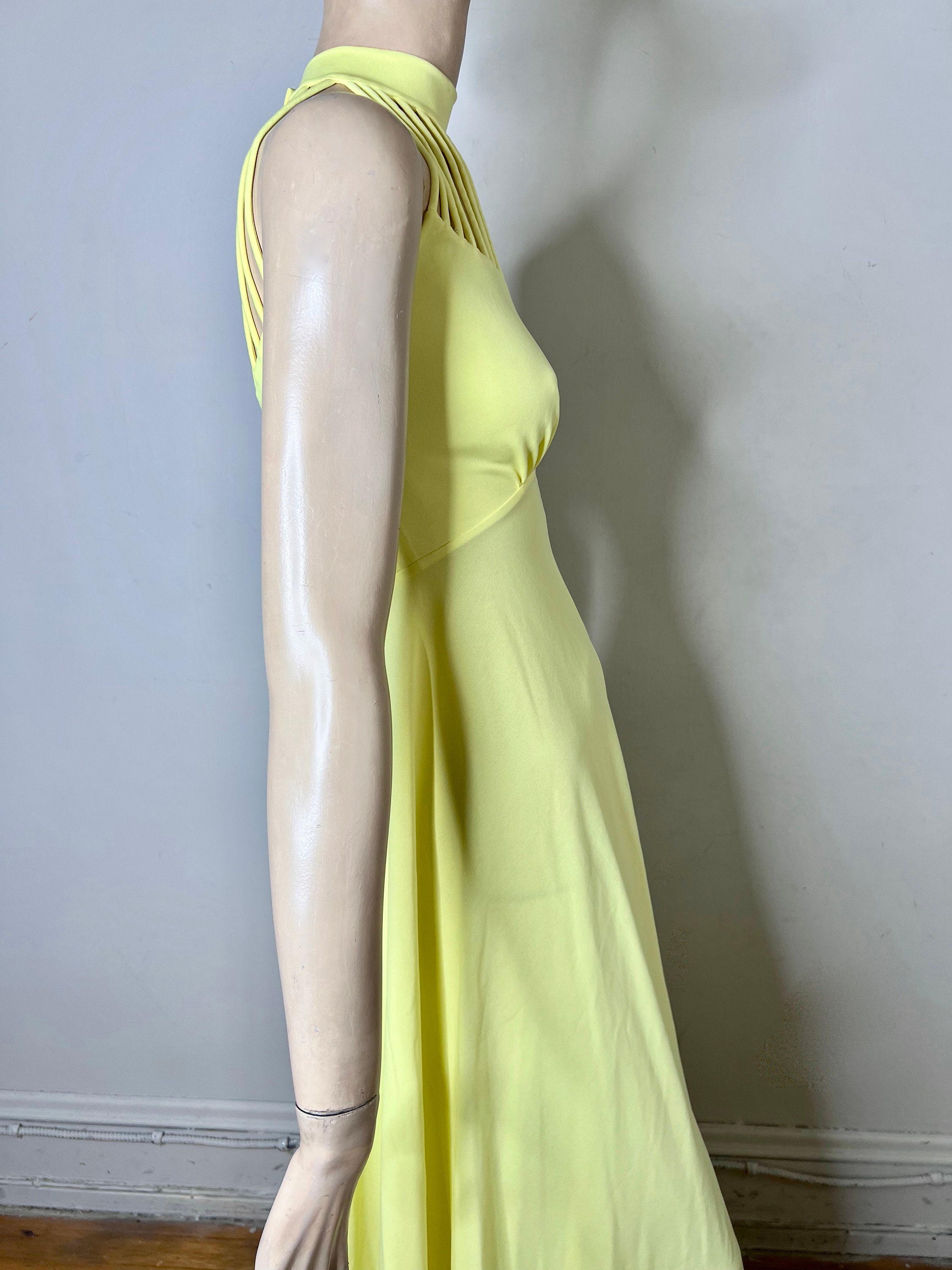 70s Dress, Cage Dress, Cage Neck Dress, Maxi Dress, Yellow Dress ...