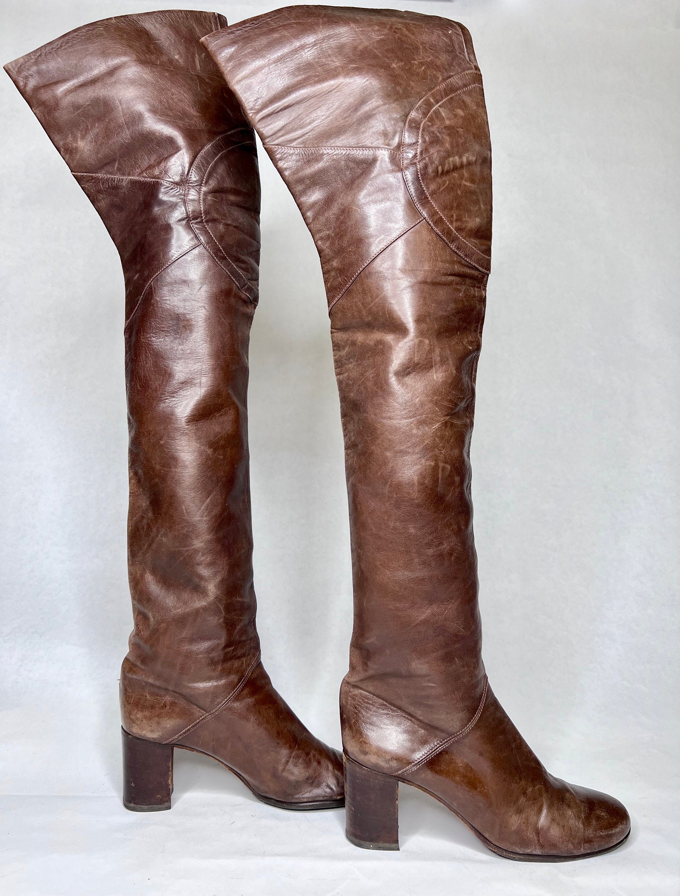 60s Boots, 70s Boots, Italy Boots, Thigh High Boots, Brown Leather ...
