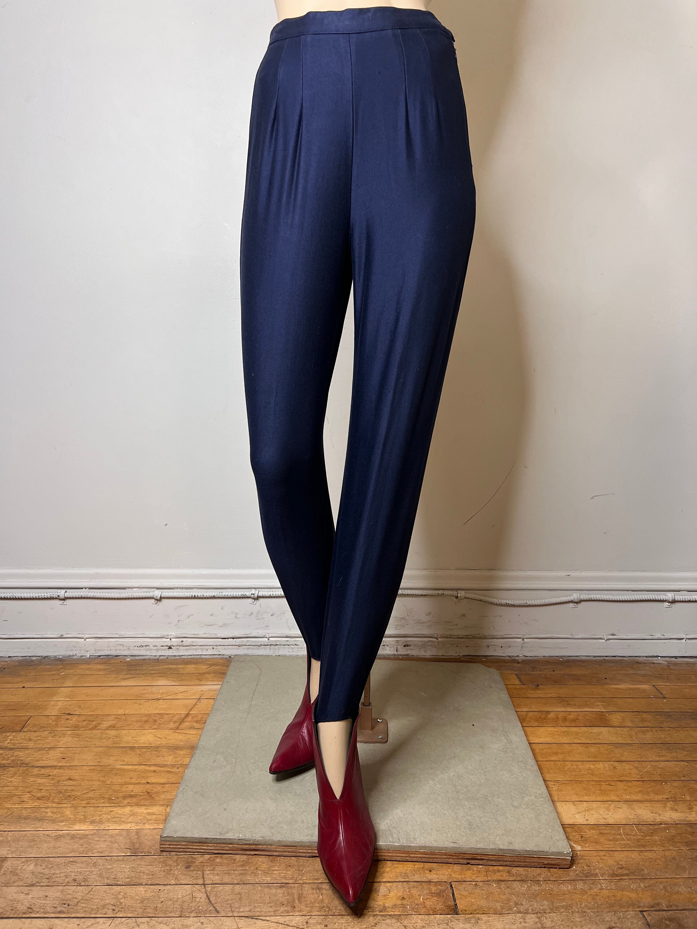 80s Leggings, 80s Pants, 80s Stirrup Pants, Navy Pants, Stretch Pants ...