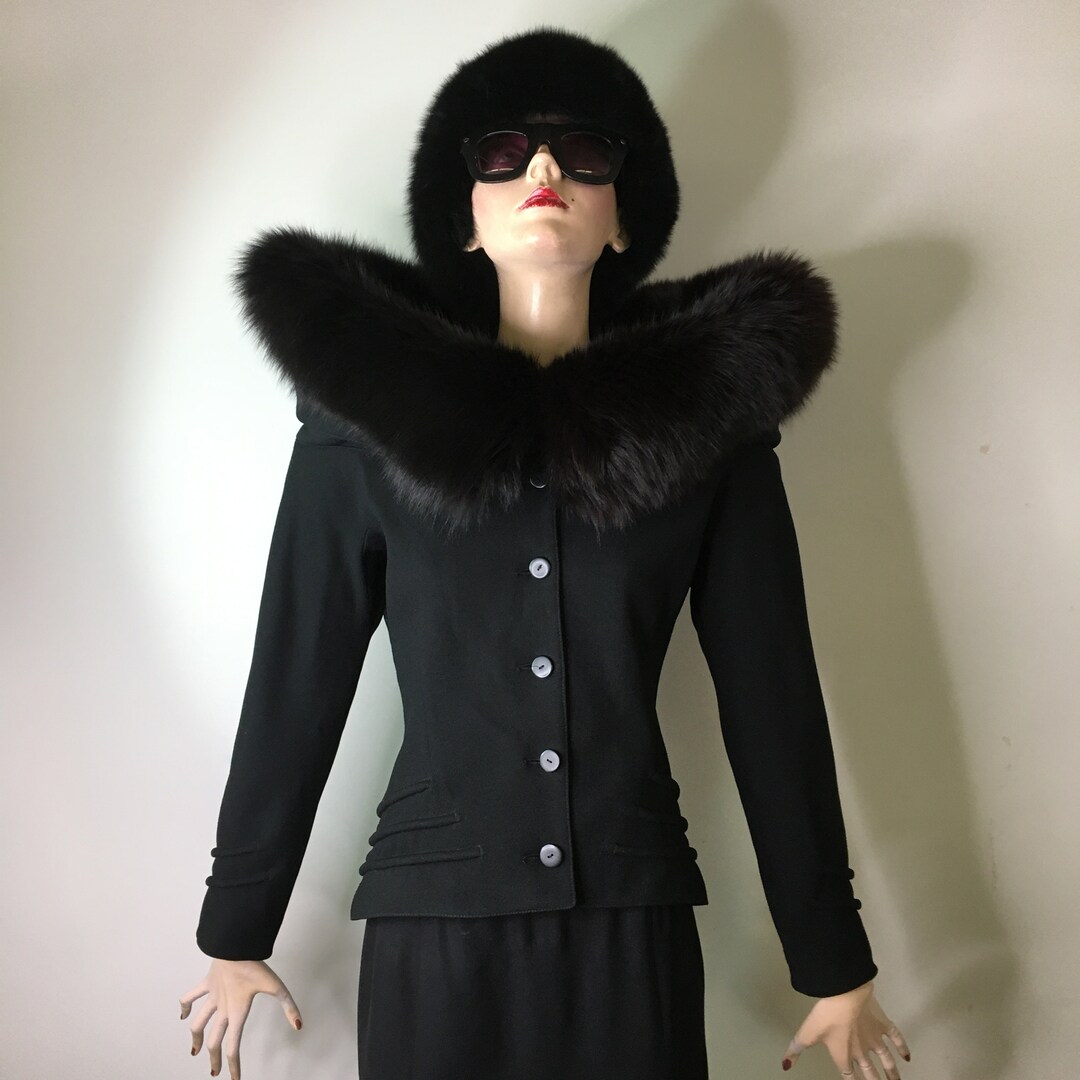 Vintage 80s Jacket, Fur Jacket, France Jacket, 40s Style Jacket, Wool ...