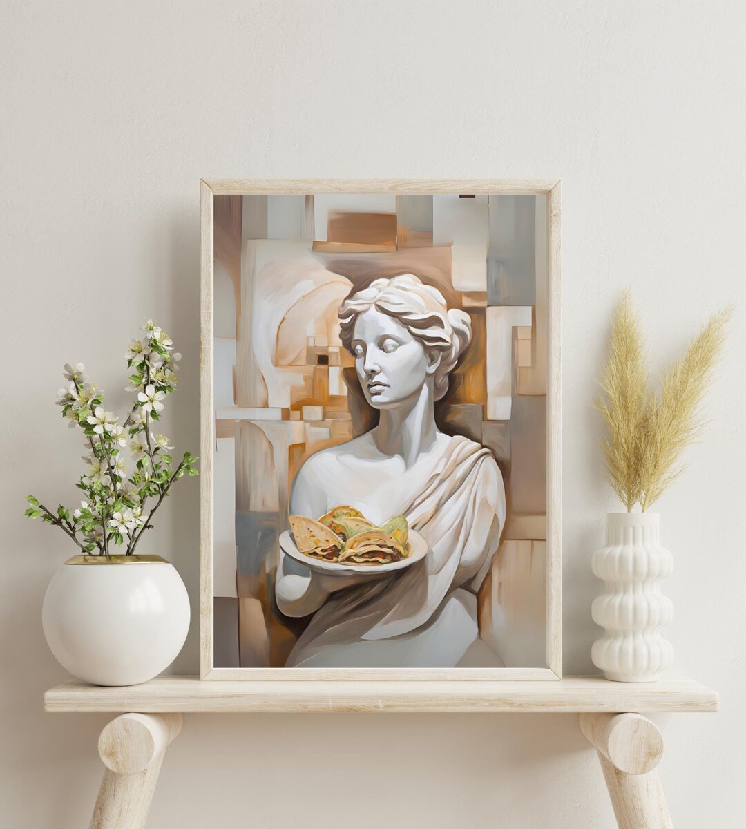 Tacos Nectar of the Gods, Greek Roman Marble Statue Bust, Abstract Oil ...