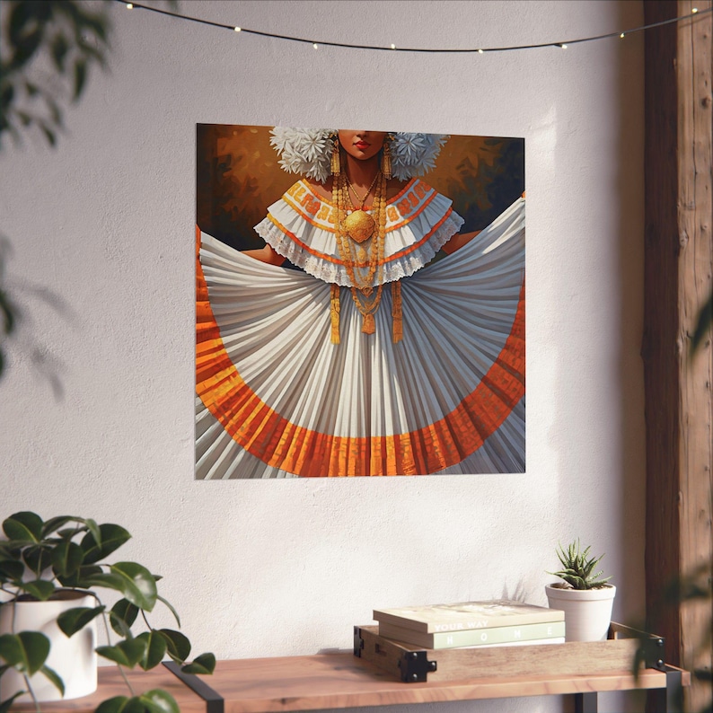 Panama Pollera Colorful Geometric Abstract Painting Print, White Dance ...