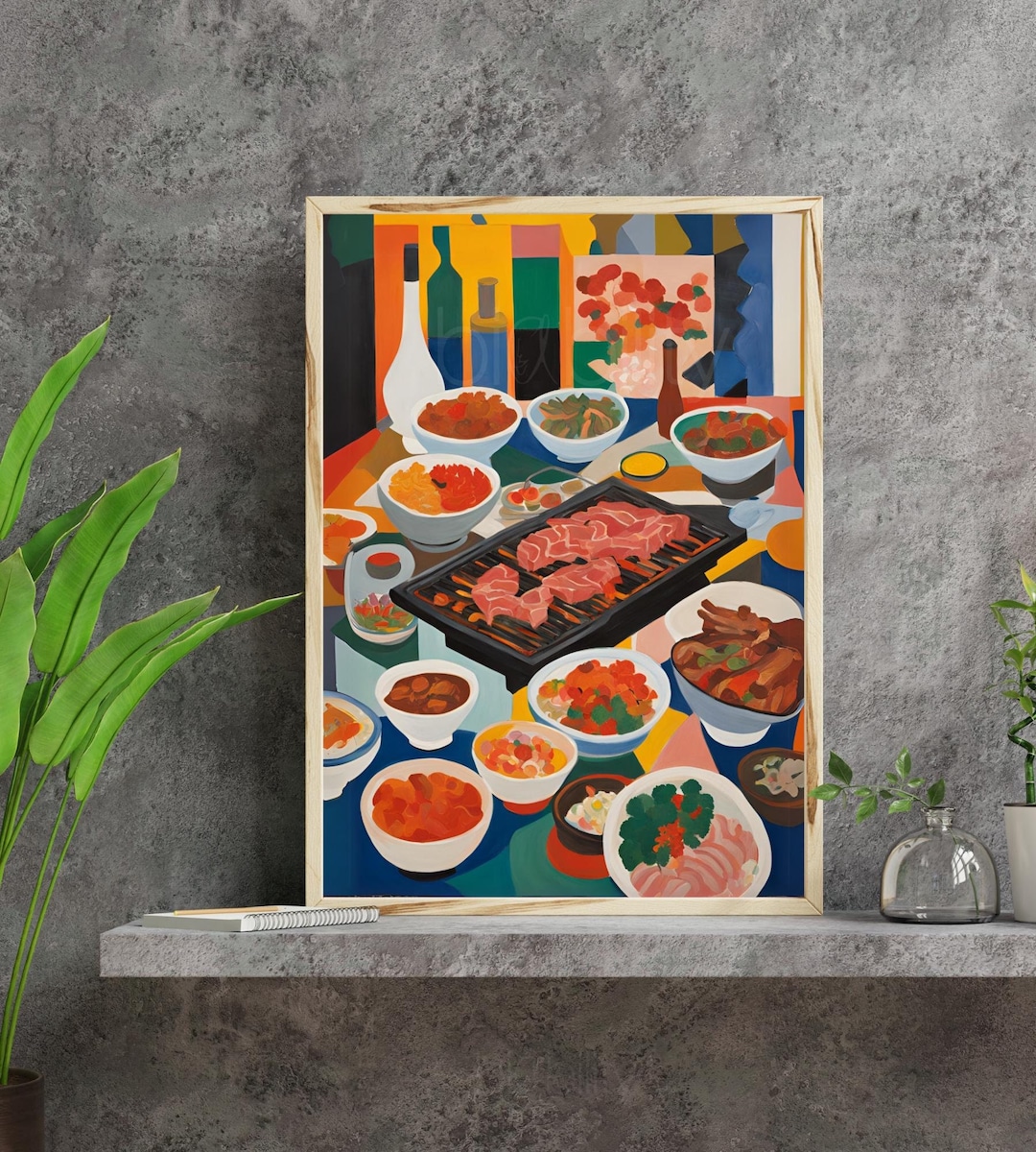 Korean BBQ Banchan Painting Print Wall Art, Vertical Food Flower Korea ...