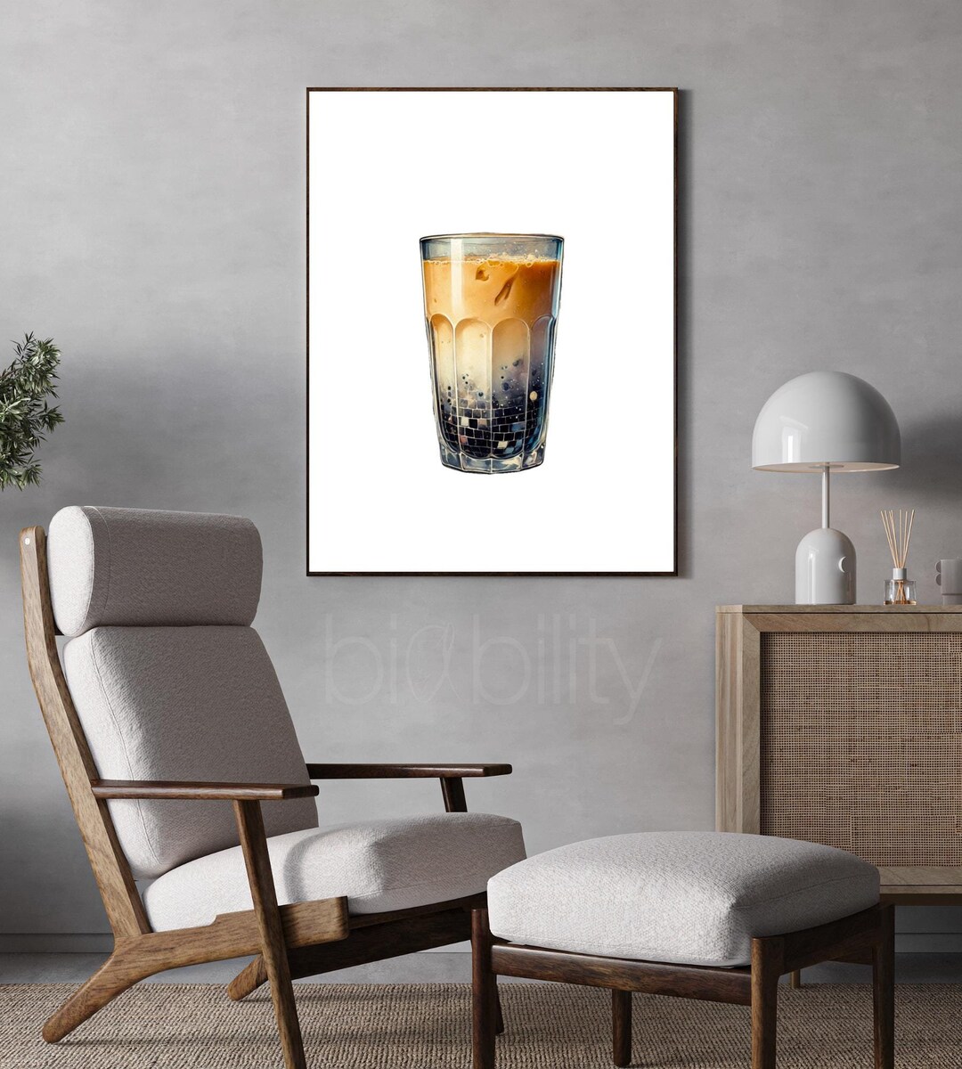 Disco Boba Milk Tea Art Print, Wall Art Poster, Glam Disco Ball Drink ...