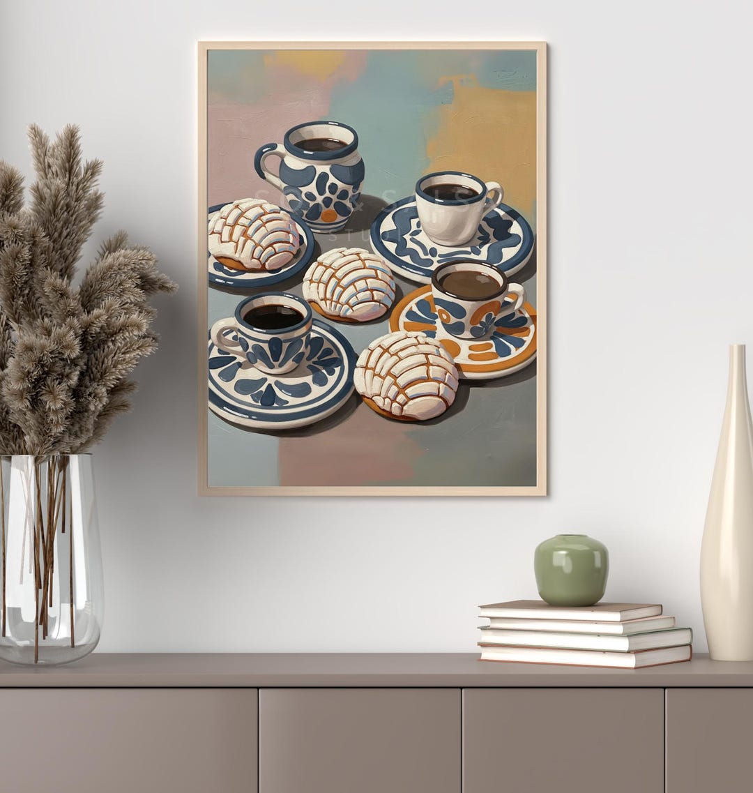 Mexican Pan Dulce Concha Modern Abstract Oil Painting Style Print ...