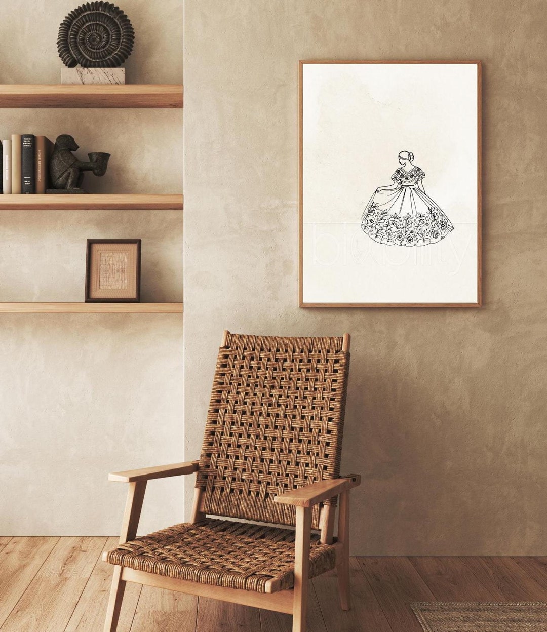 Mexican Chiapaneco Continuous Line Drawing Vertical Poster, Black and ...