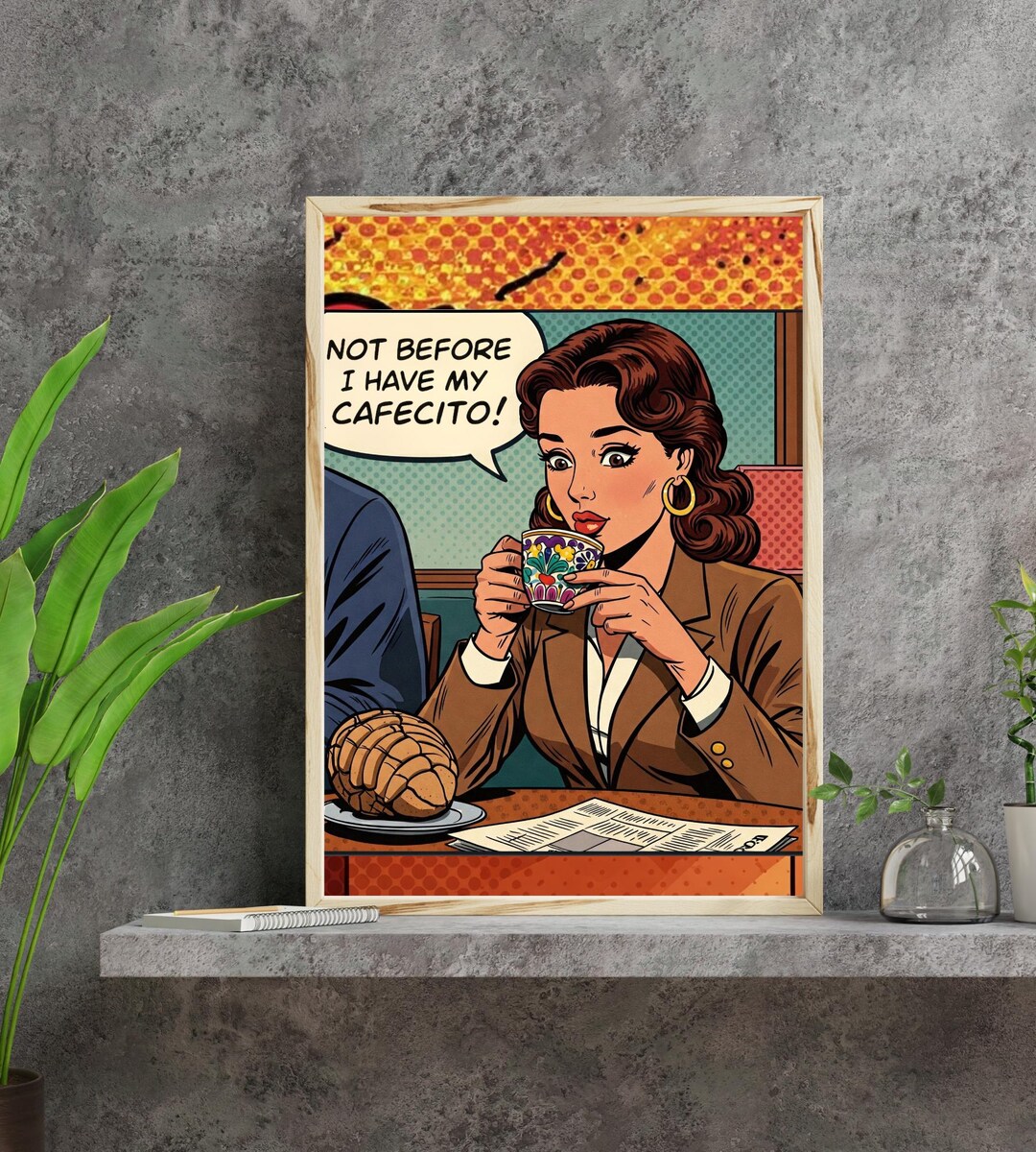Cafecito Comic Book Art Print, Latina Woman Concha Pan Dulce Breakfast, Mexican American Gift ...