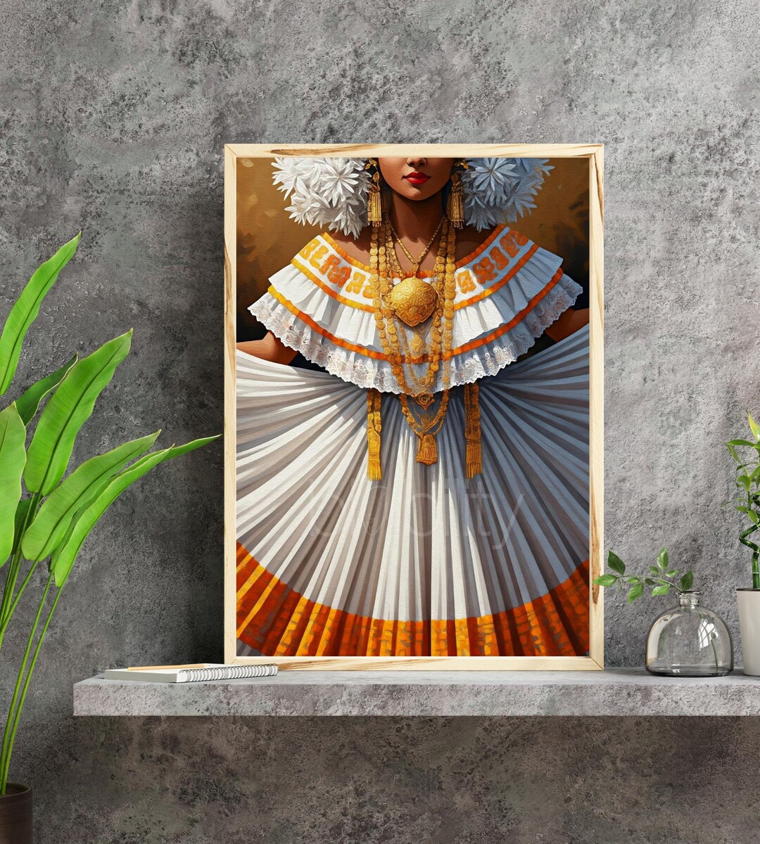 Panama Pollera Colorful Geometric Abstract Painting Print, White Dance ...