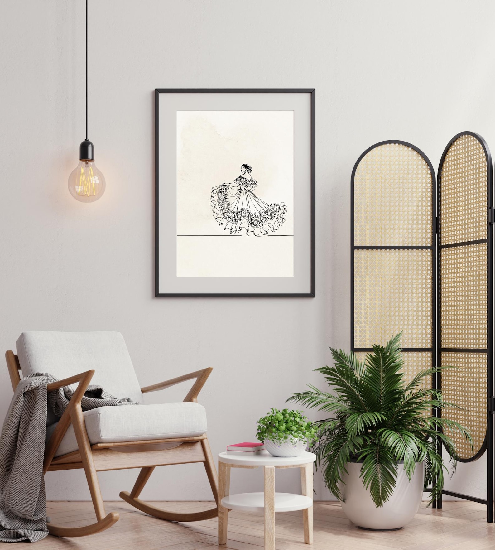 Panamanian Pollera Continuous Line Drawing Vertical Poster, Black and ...