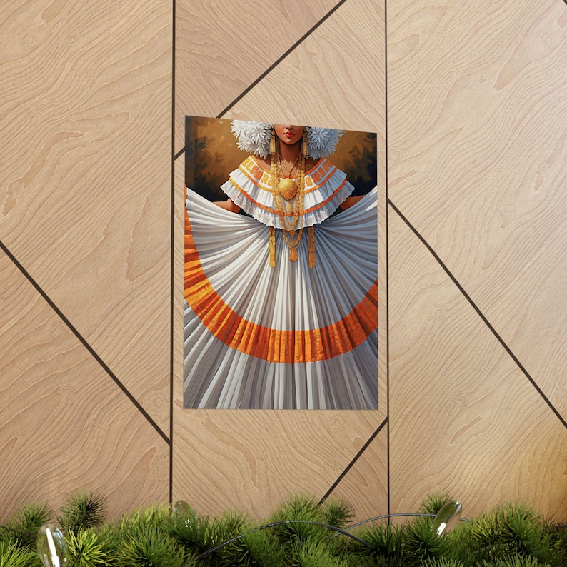 Panama Pollera Colorful Geometric Abstract Painting Print, White Dance ...