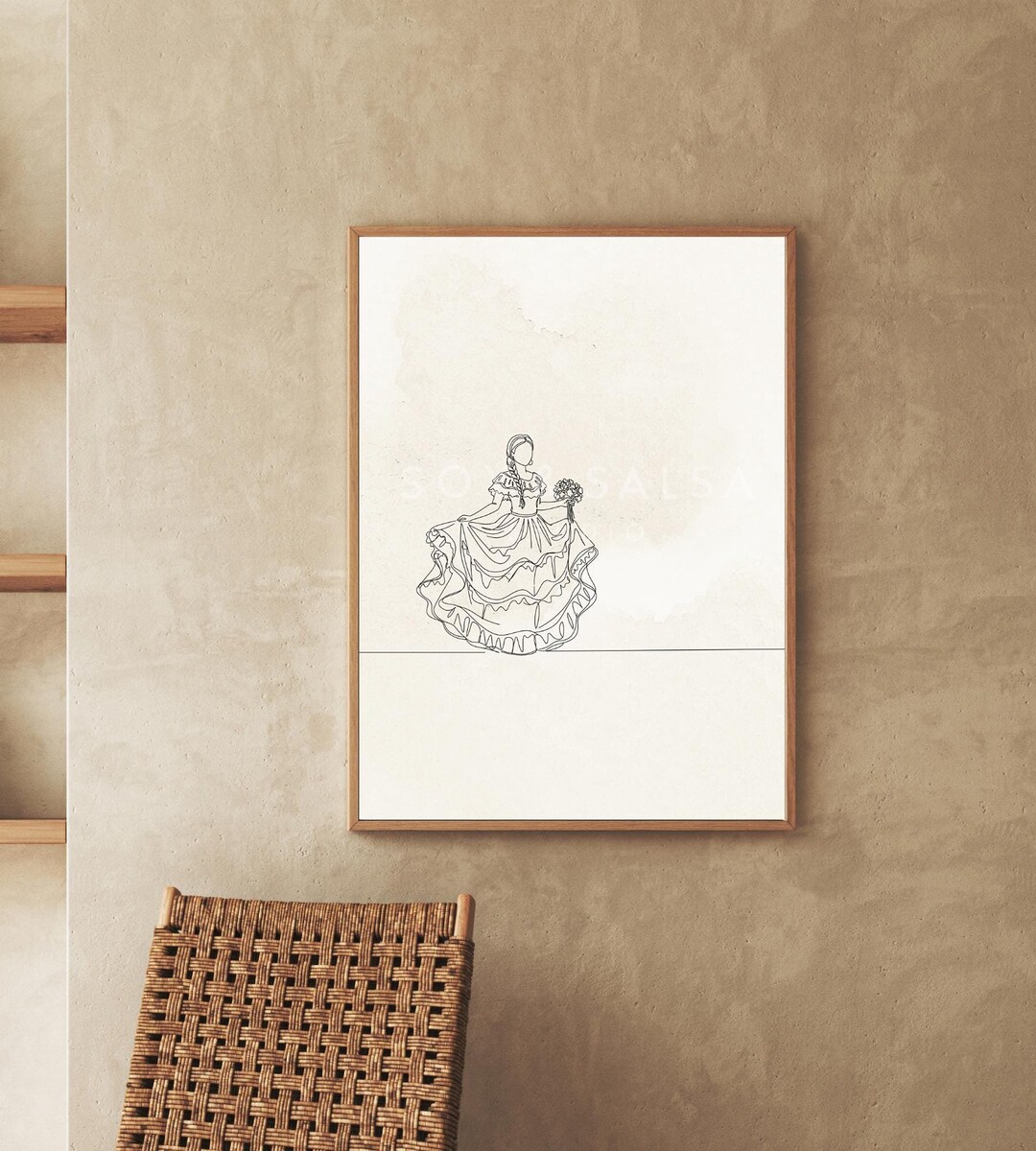 Colombian Pollera Colora Continuous Line Drawing Vertical Poster, Black ...