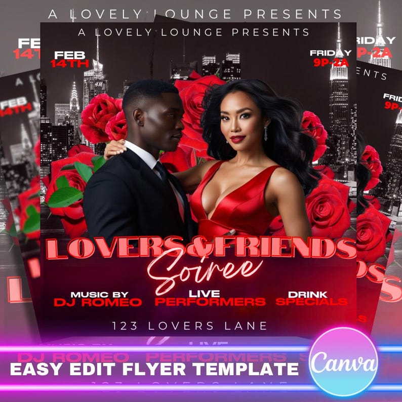 Valentine's Day Party Flyer: Lovers & Friends Soiree (canva Template ...