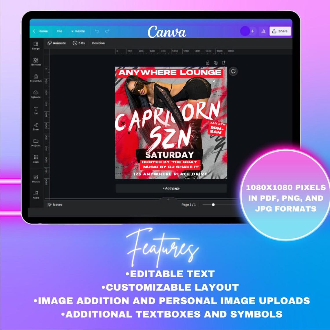 Capricorn Zodiac Party Flyer, Birthday Party Flyer, Zodiac Template ...