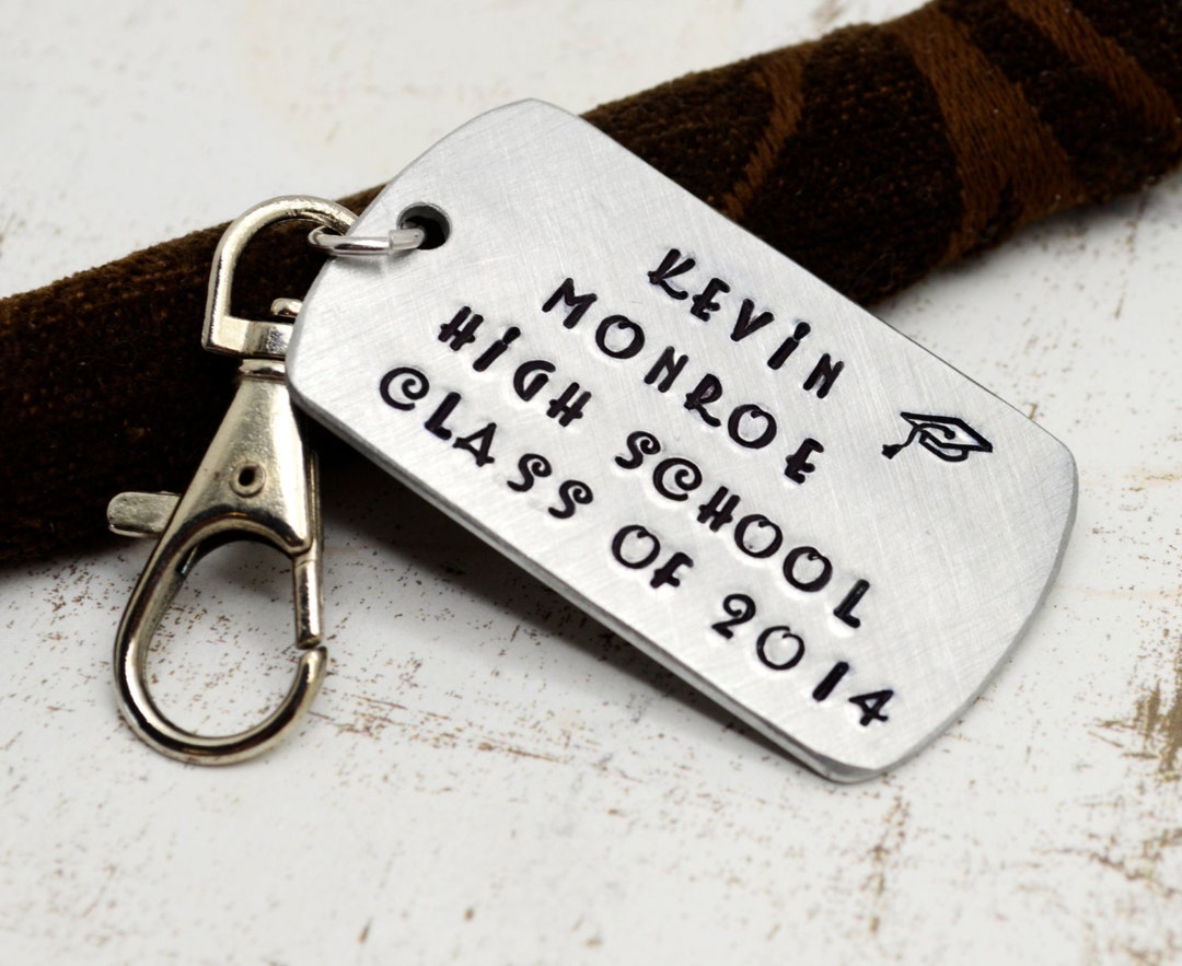 Personalized Dog Tag Key Chain, Father's Day, Graduation, Hand Stamped ...