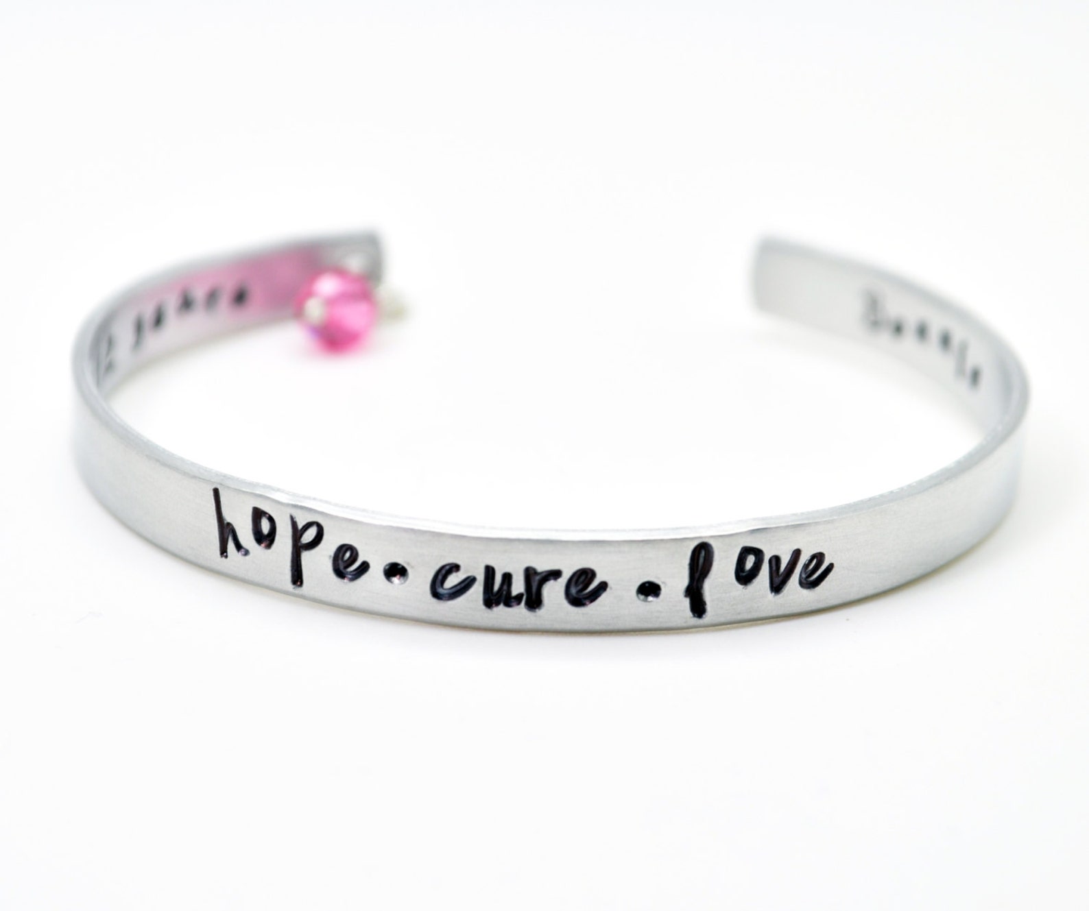 Breast Cancer Awareness Personalized Cuff Bracelet With Crystal Dangle ...