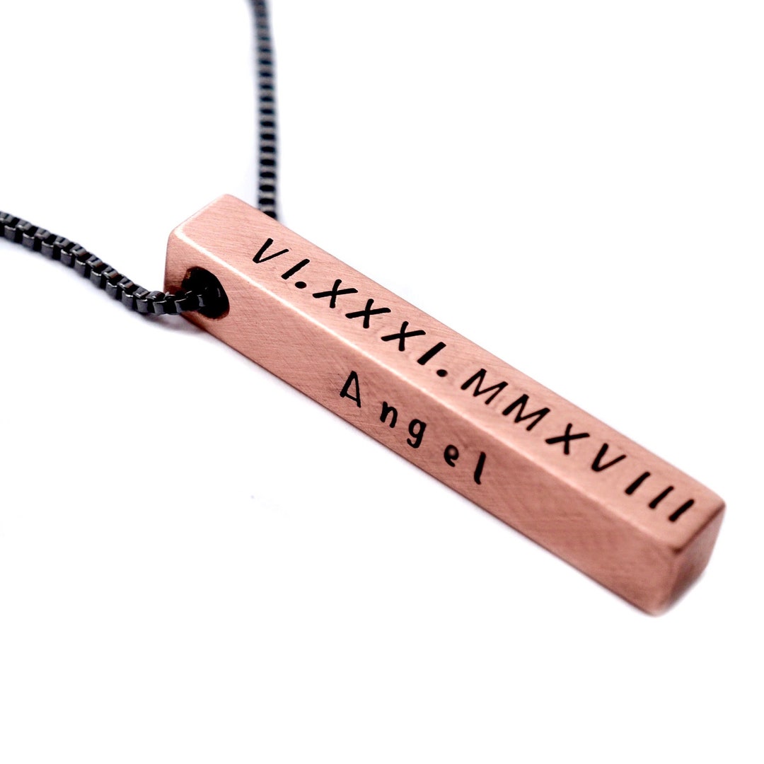 Roman Numeral Copper Bar Necklace for Men, Personalized Jewelry ...