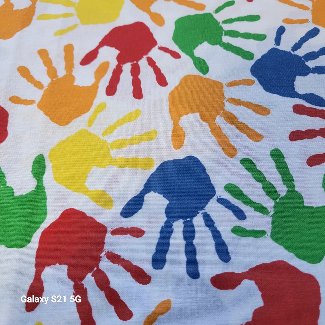 Joanns Handprints on White Cotton Fabric BTY - Etsy