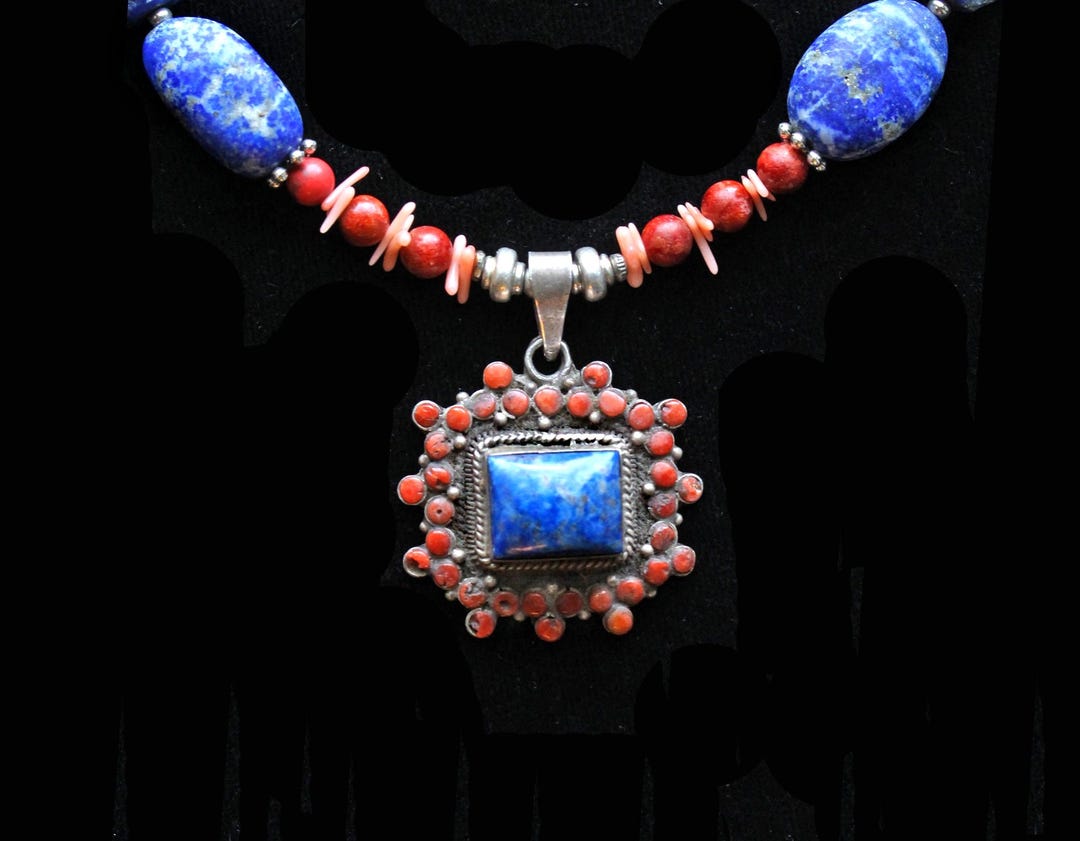 Rare Sikkimese Lapis Coral Pendant: Angel Hair Coral, Sponge Coral ...