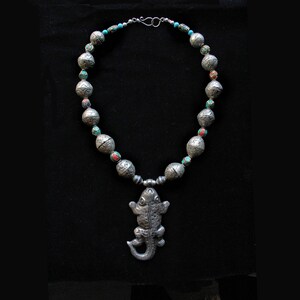 Two Sided Tibetan Chased Salamander, Vintage Silver Repousse Beads ...