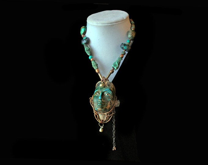 Rare Old Stone Faience Egyptian Head Amulet W Ancient Excavated Bronze ...