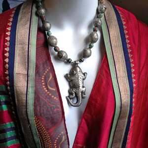 Two Sided Tibetan Chased Salamander, Vintage Silver Repousse Beads ...