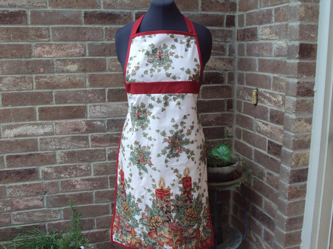 Womens Chefs Style Apron Border Print Size MED Christmas Red - Etsy