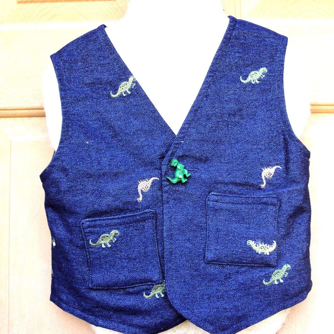 Denim Vest With Embroidered Dinosaurs - Children's Size 8 - Etsy