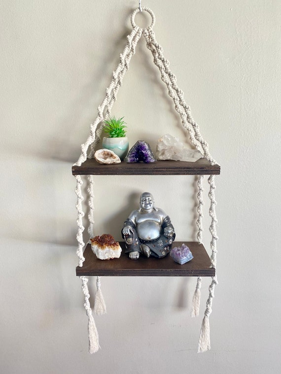Boho Double Hanging Shelf With Macrame Design Handmade | Etsy