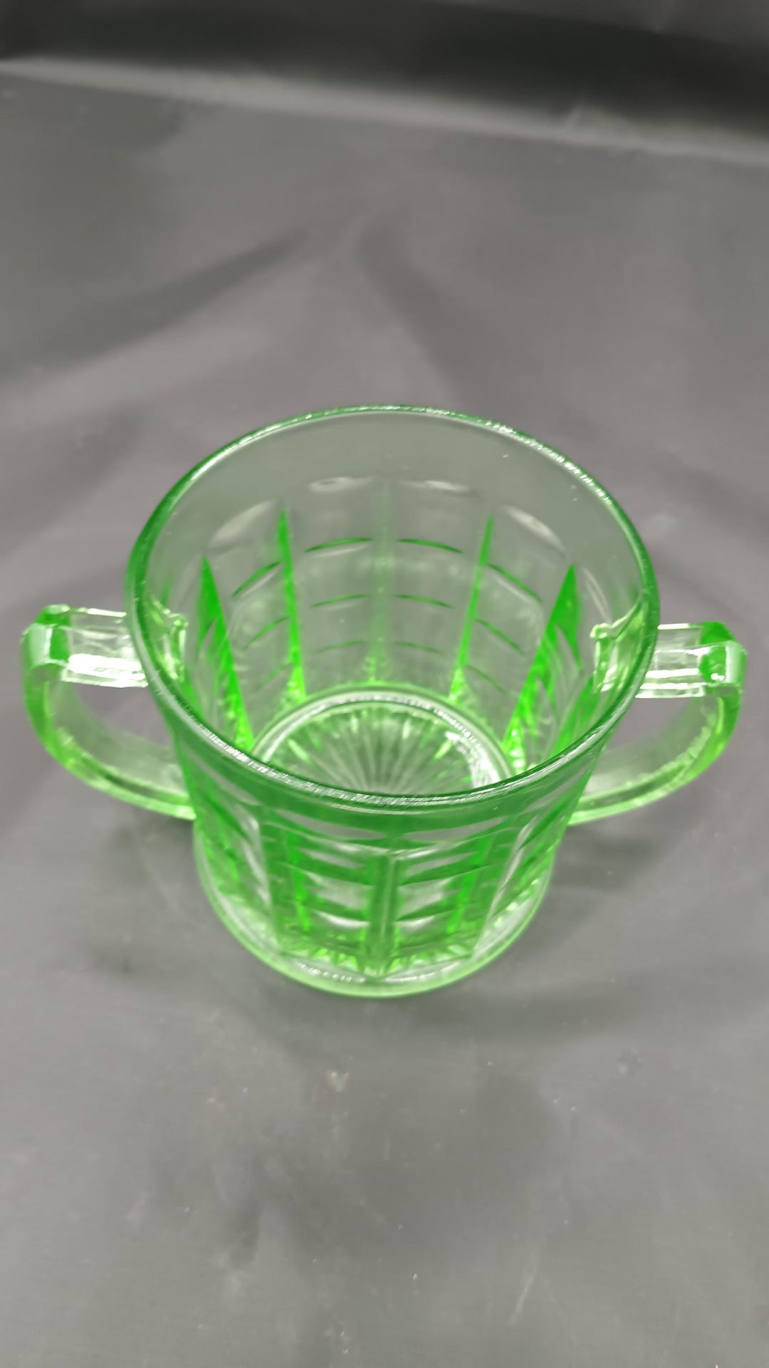 Hazel Atlas Colonial Block Open Sugar Bowl Uranium Depression Glass ...