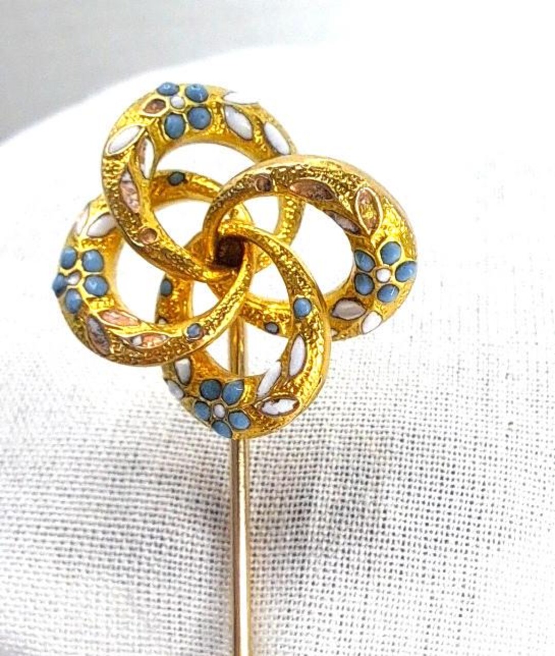 Antique Stick Pin Cravat ~ LOVE KNOT GOLD Enamel Floral ~ Classic ...