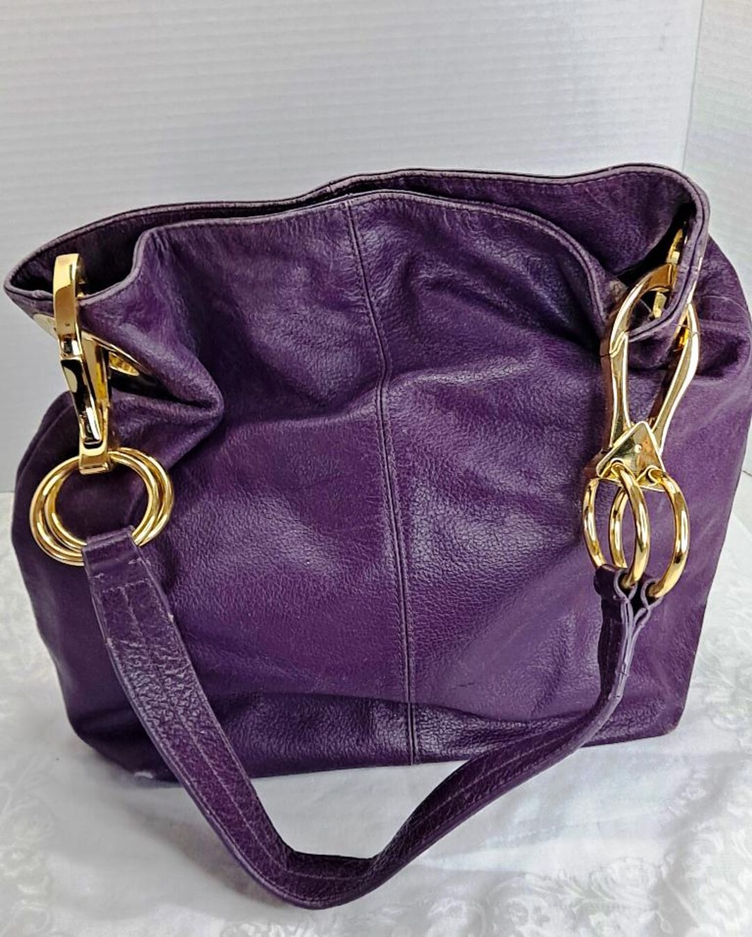 Vintage RARE Designer ~ HOBO TOTE Purse ~ Purple Plum Eggplant Gold ...