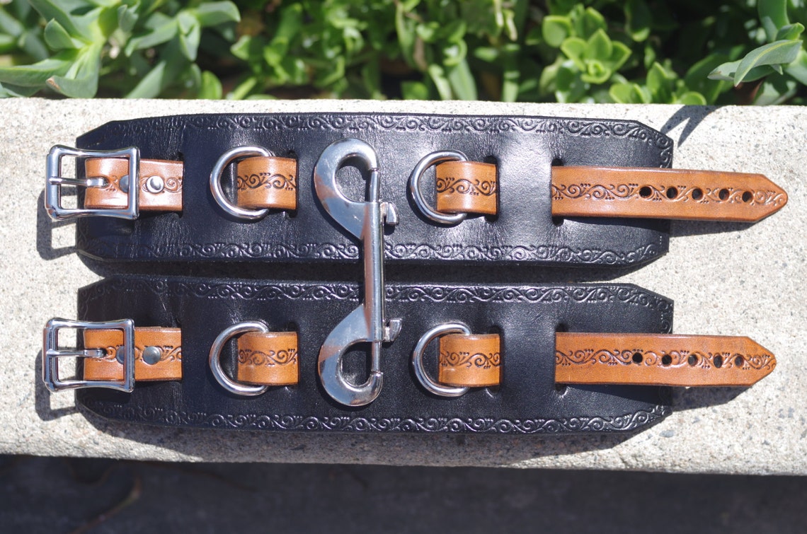 Black Leather Wrist Cuffs With Optional Strap Color, Initials And/or ...