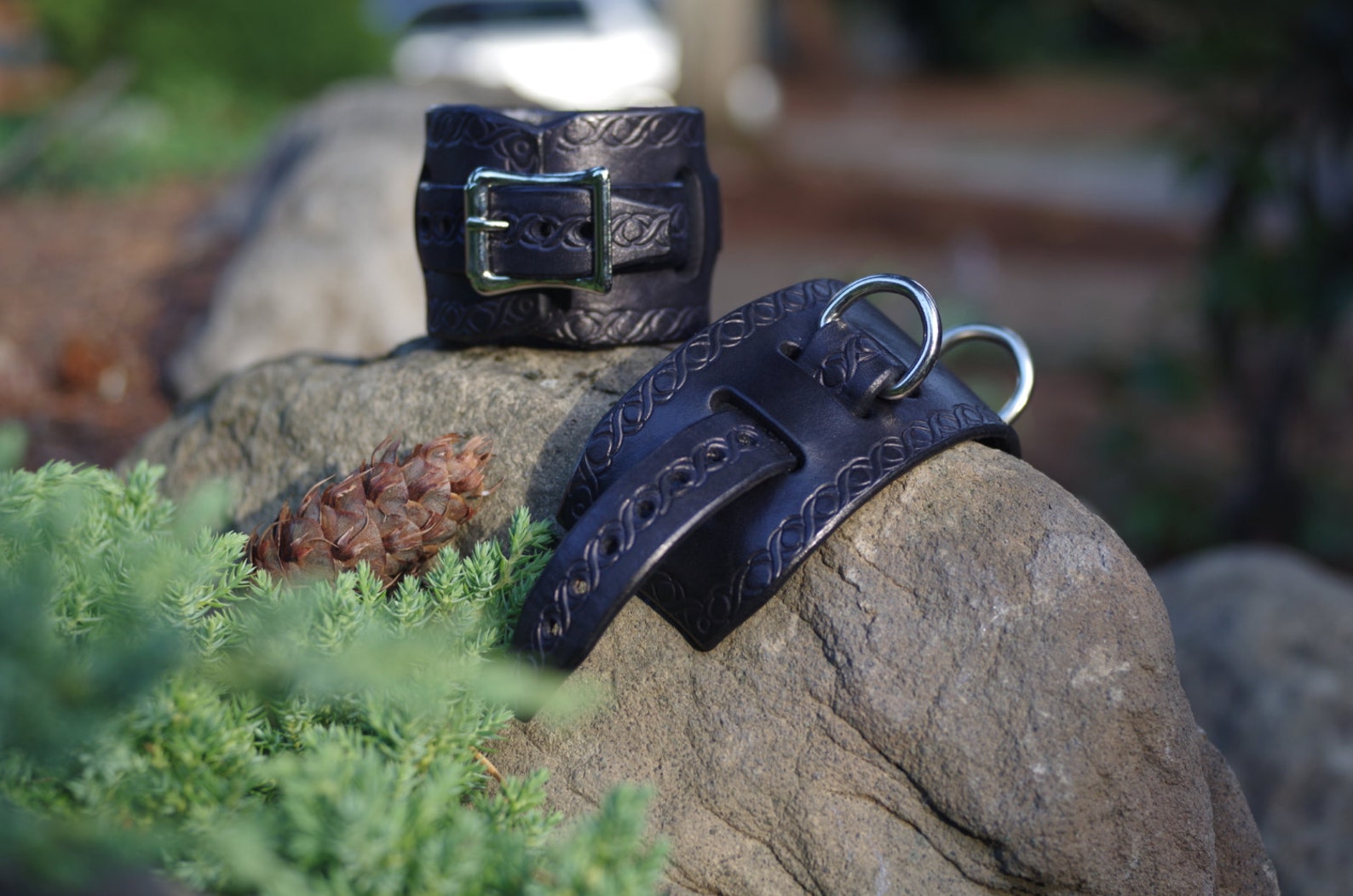 Black Leather Wrist Cuffs with Optional Strap Color Initials | Etsy