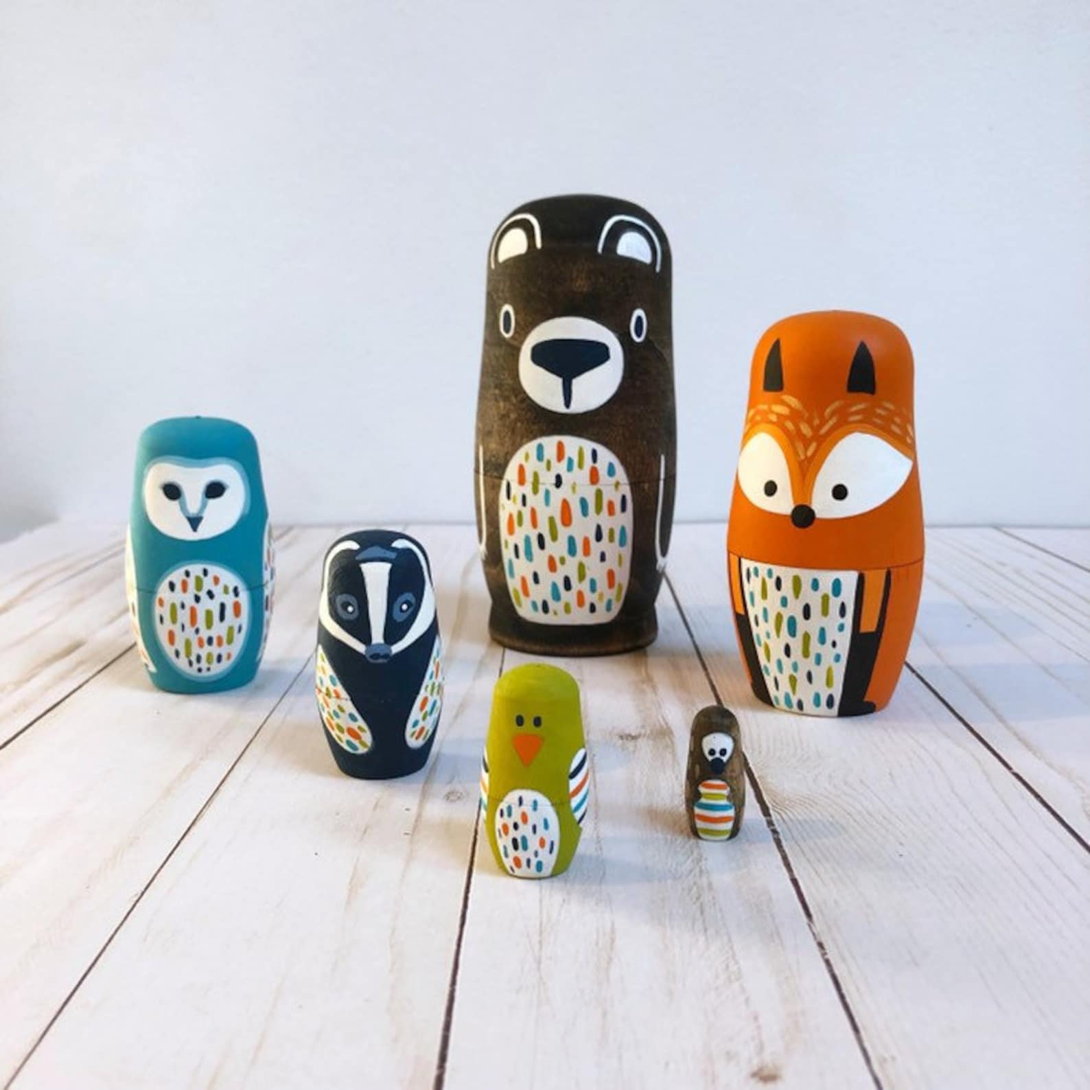 Hand Painted Nesting Dolls 6 Piece Eco Friendly Woodland | Etsy