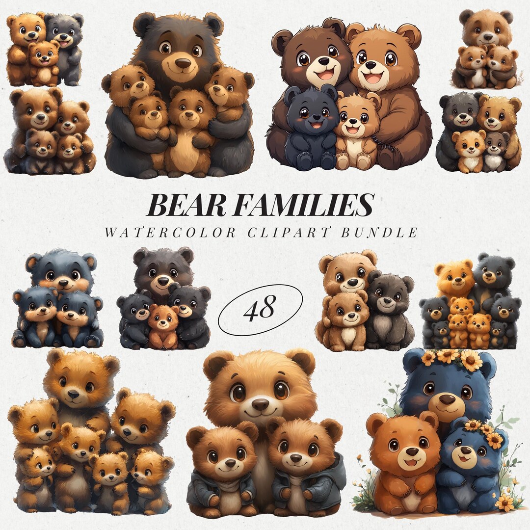 Customizable Bear Family Clipart Bundle: PNG Files for Crafts (digital ...