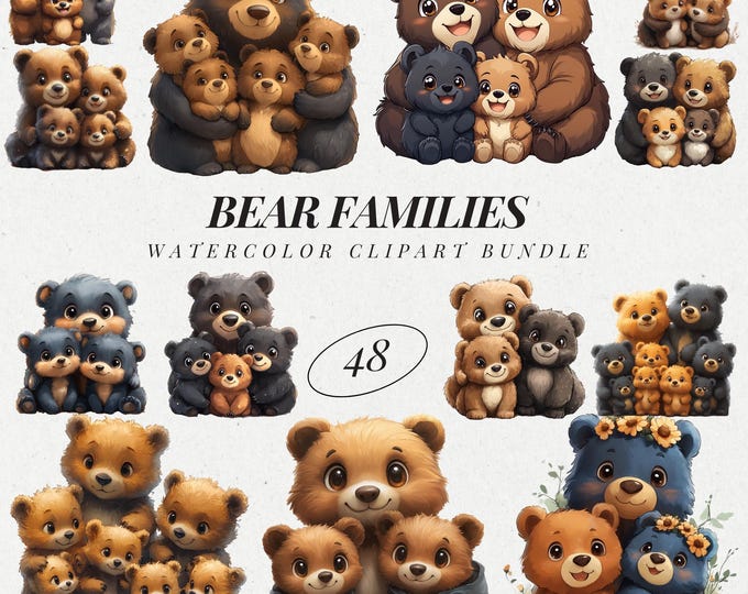 10 PNG Mother and Baby Bear Clipart – Cute Floral Bear Illustration ...
