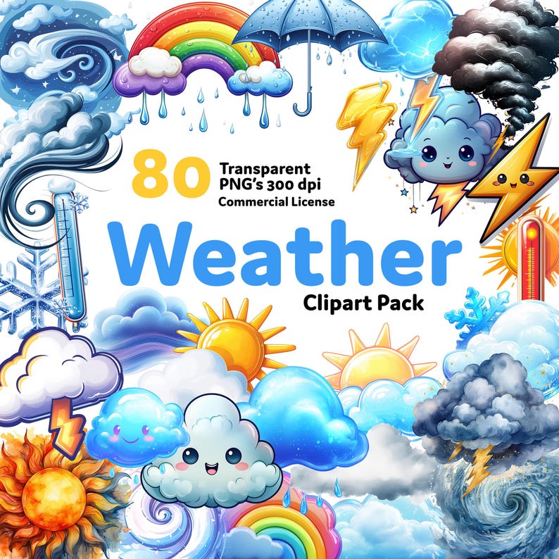 Customizable Weather Clipart Bundle: Editable PNG Files (instant ...