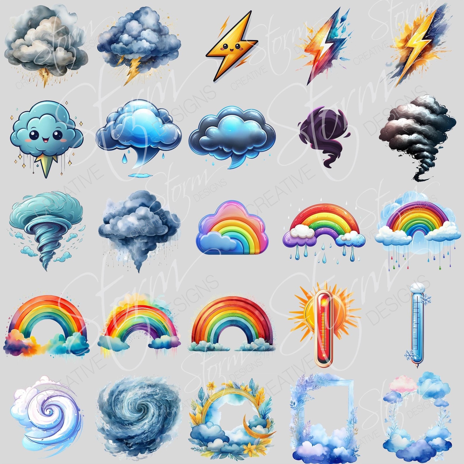 Customizable Weather Clipart Bundle: Editable PNG Files (instant ...