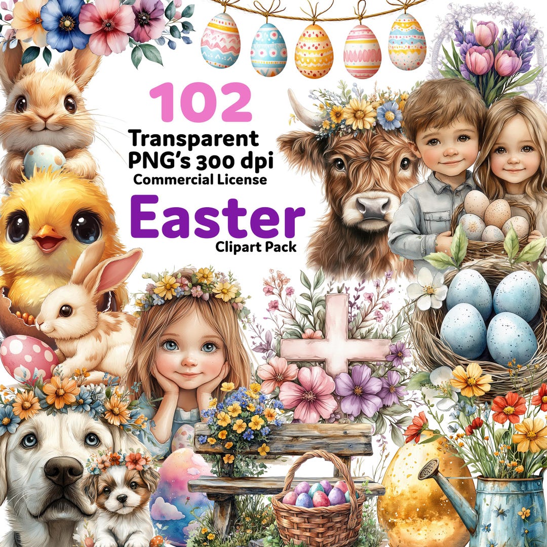 Customizable Easter Clipart Bundle: PNG Files for Crafts (instant ...