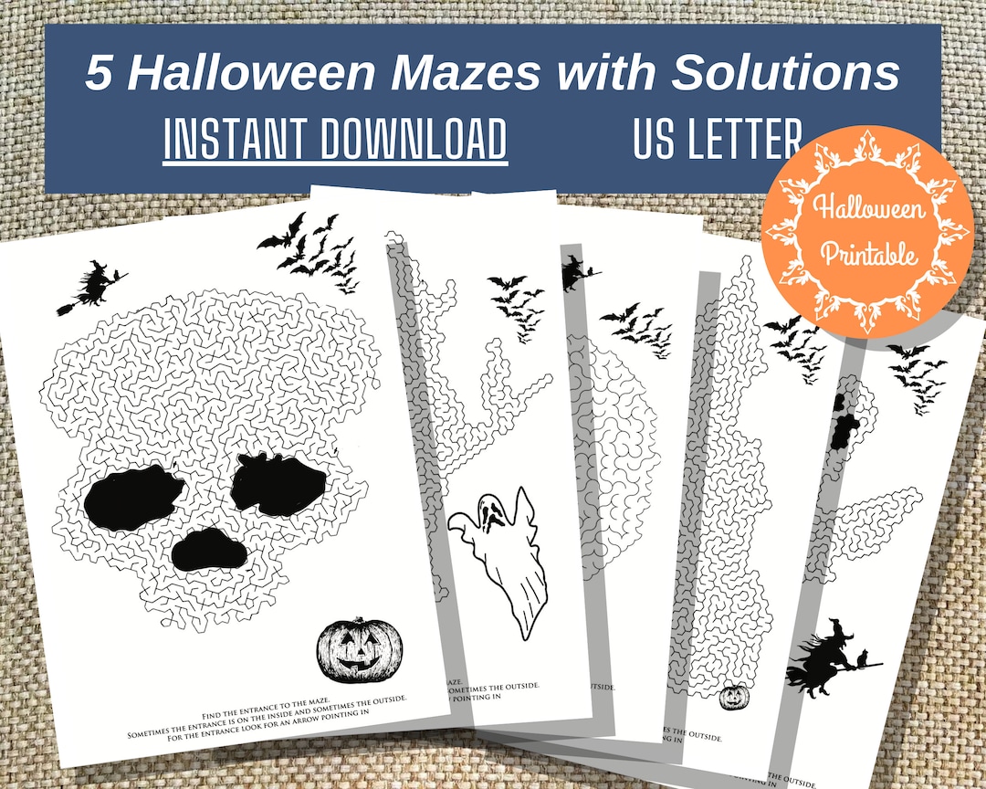 Halloween Maze Puzzles With Solutions (instant Download) - Etsy